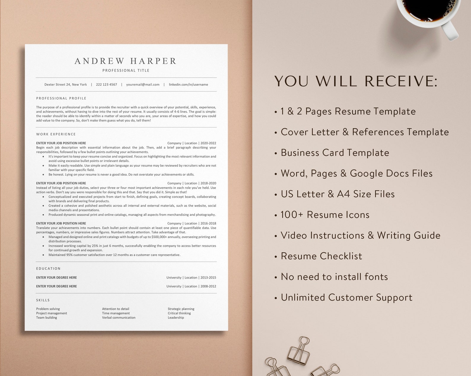 ATS Resume Template Word, Pages, Google Docs, ATS Friendly Resume ...