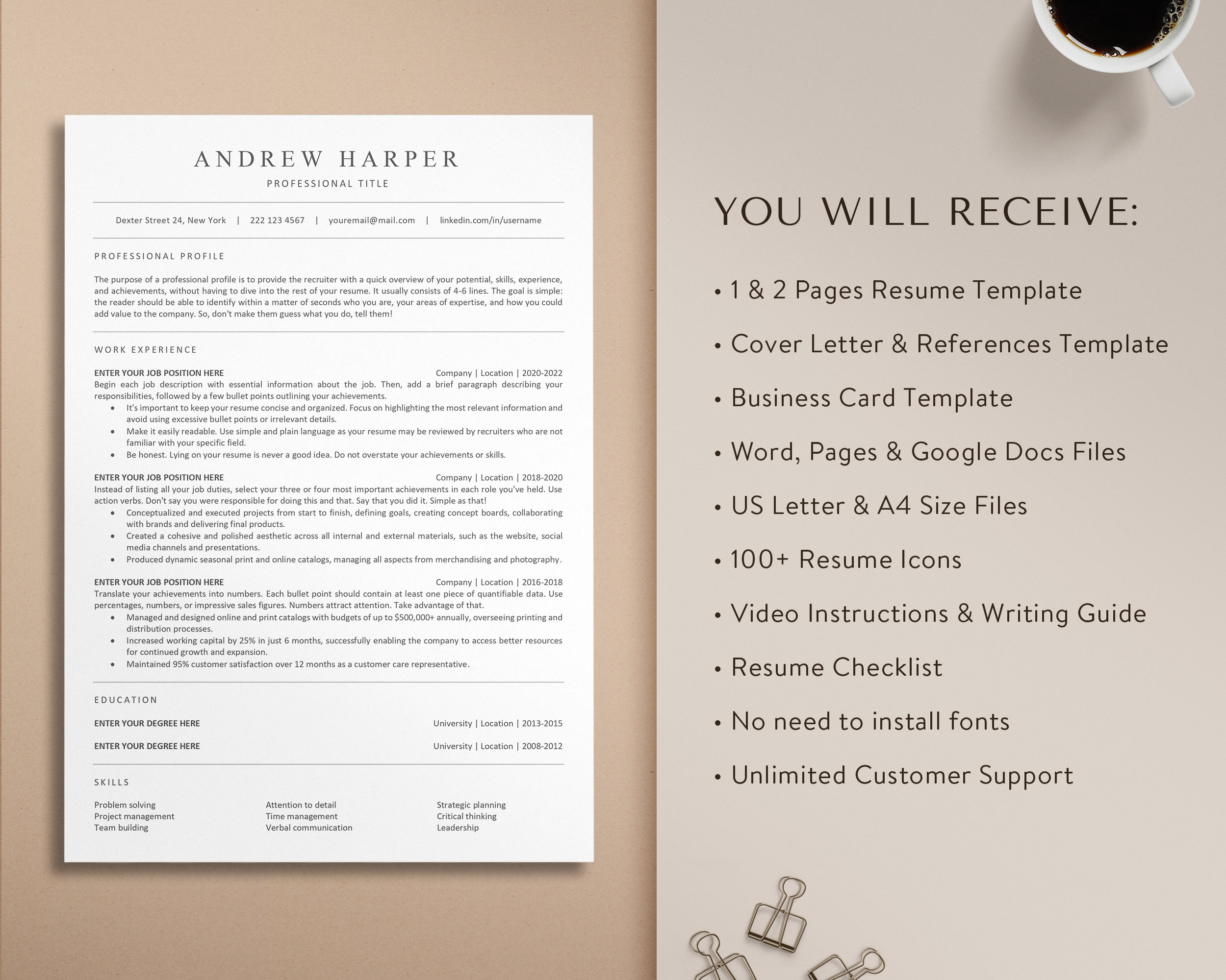ATS Resume Template Word, Pages, Google Docs, ATS Friendly Resume ...
