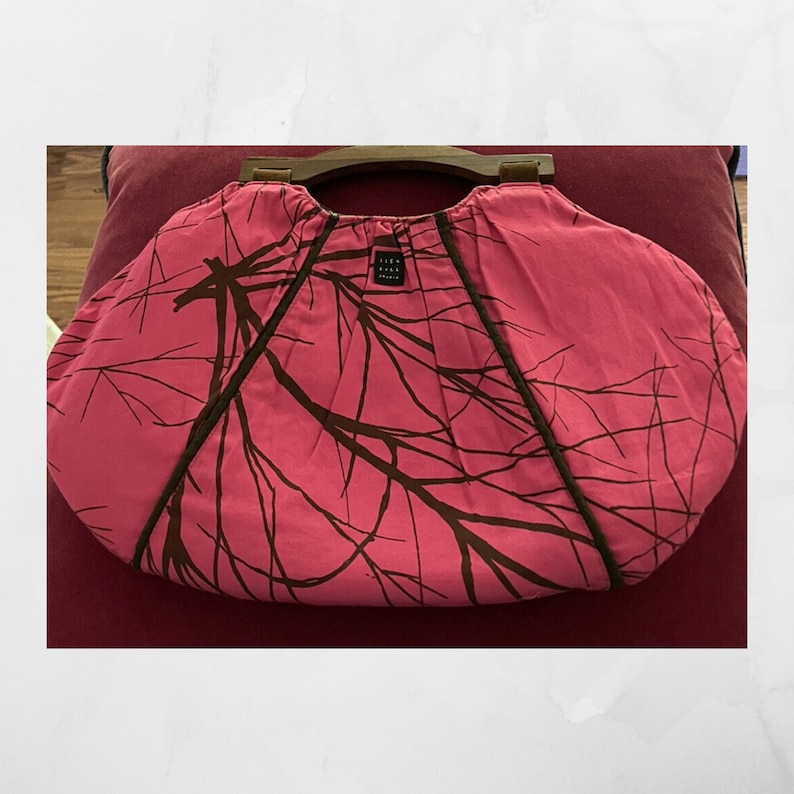 Vintage Lisa Lill Studio Handbag Reversible Pink/brown Purse W Wood ...