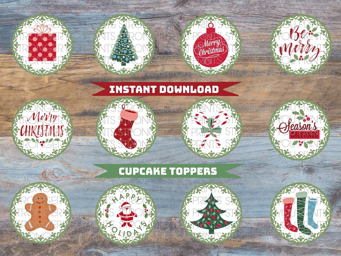 Christmas Cupcake Toppers Printable, Stocking Cupcake, Christmas Tree ...