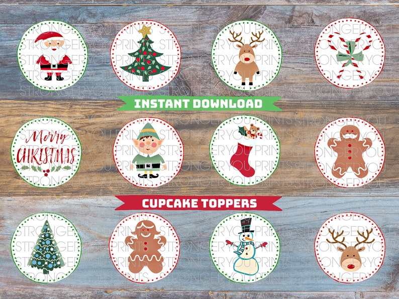 Christmas Cupcake Toppers Printable, Holiday Cupcake, Santa Claus Decor ...