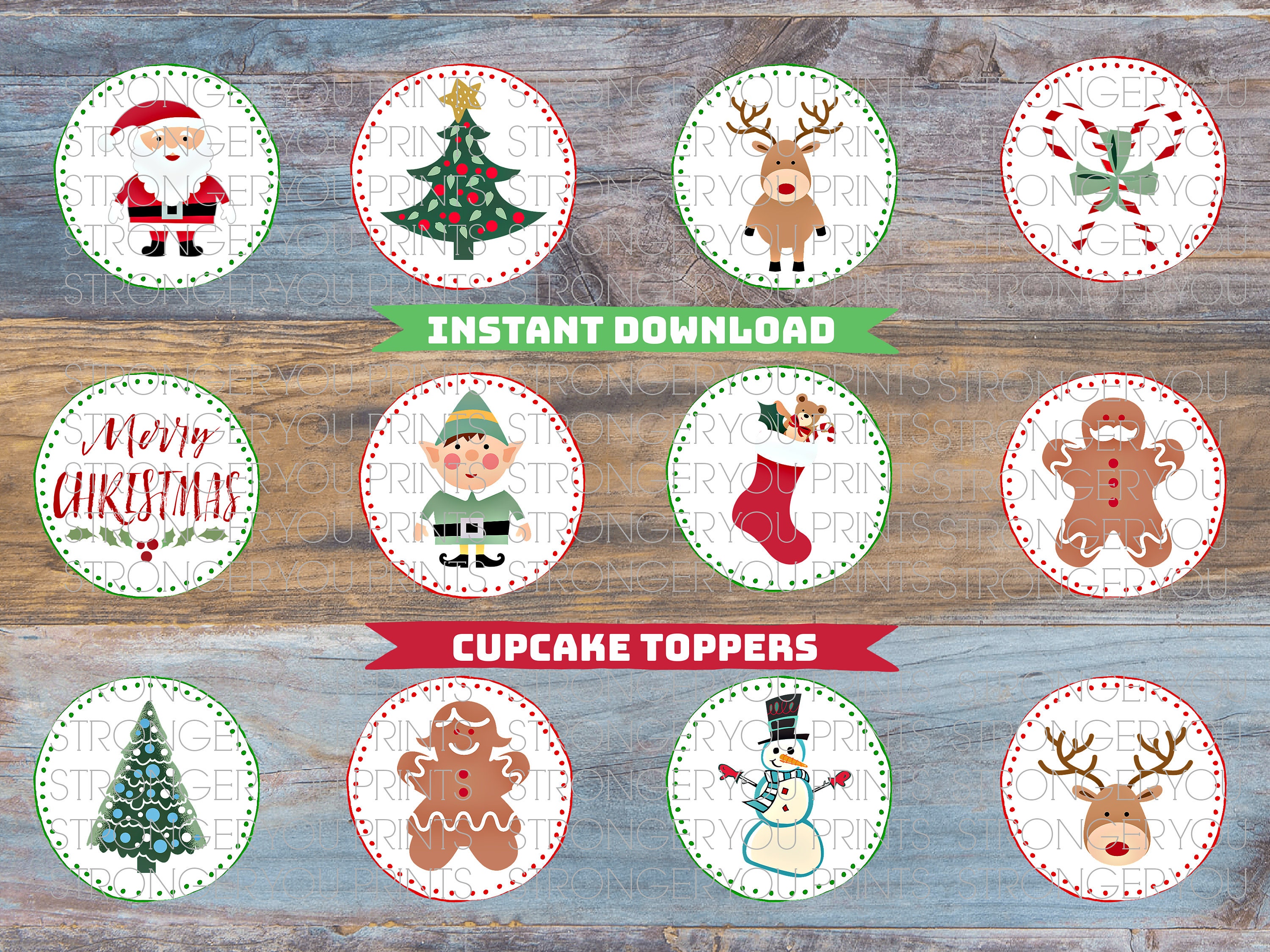 Christmas Cupcake Toppers Printable, Holiday Cupcake, Santa Claus Decor ...