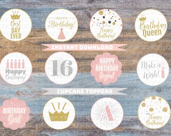 40th Birthday Cupcake Toppers Printable Happy 40th Gold - Etsy