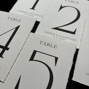 Deckle Edge Wedding Table Numbers | Custom With Name & Date - Etsy