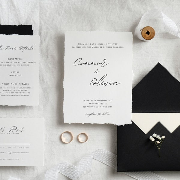 Deckled Edge Wedding Invitation - Etsy