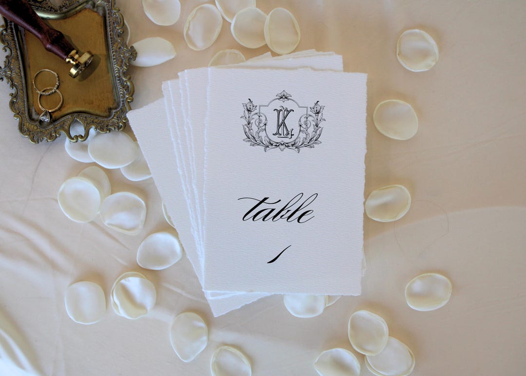 Deckle Edge Wedding Table Numbers | Custom With Monogram - Etsy