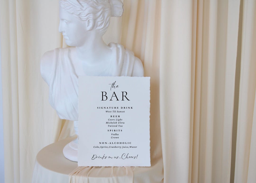 Wedding Bar Menu | Deckle Edge Wedding Cocktail Menu | Signature Drink ...