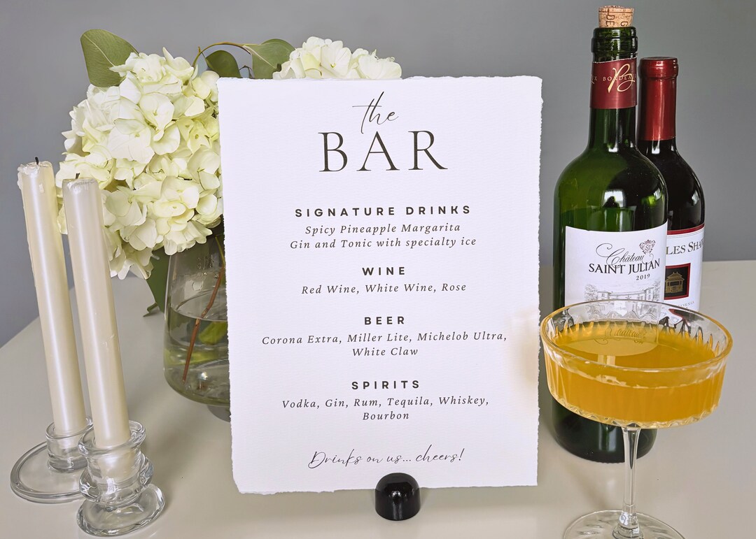 Wedding Bar Sign Deckled Edge Bar Sign Custom Ripped Edge Bar Sign ...