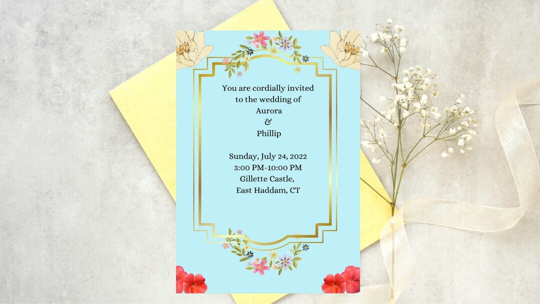 Pastel Blue Wedding Invitation, Printable Wedding Invitation Canva ...