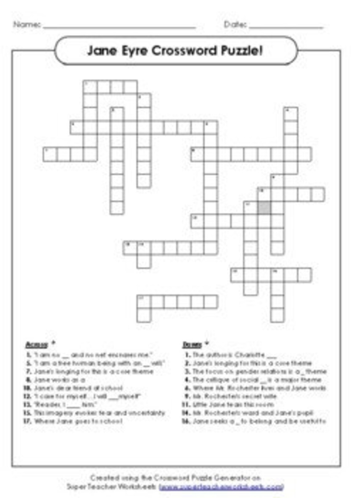 Jane Eyre Crossword Puzzle - Etsy