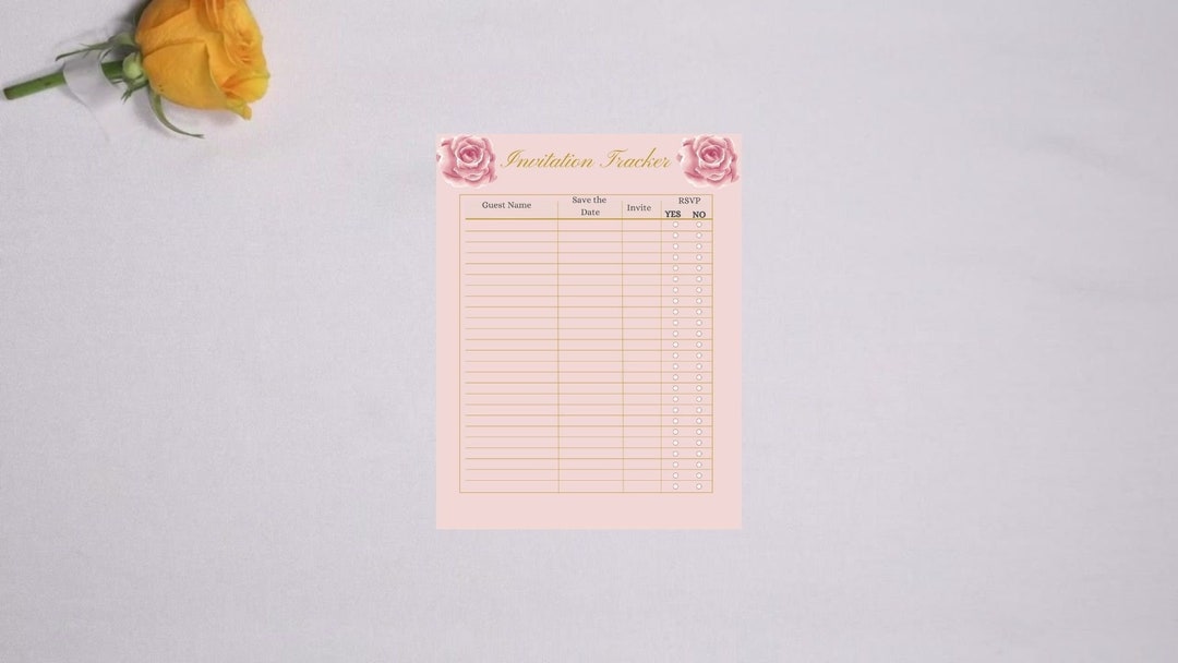 Rose Gold Minimalist Wedding Invitation Tracker, Wedding Guest List ...