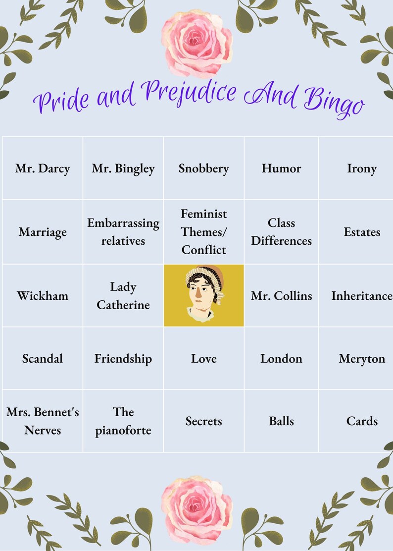 Pride and Prejudice Bingo Card! Pride and Prejudice Game, Printable ...