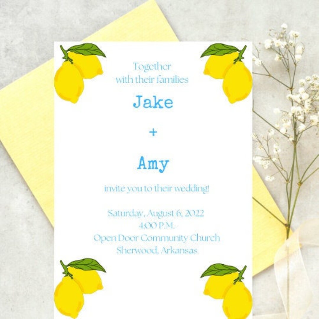 Lemon Wedding Invitation, Lemon RSVP Card, Editable Invitation Instant ...