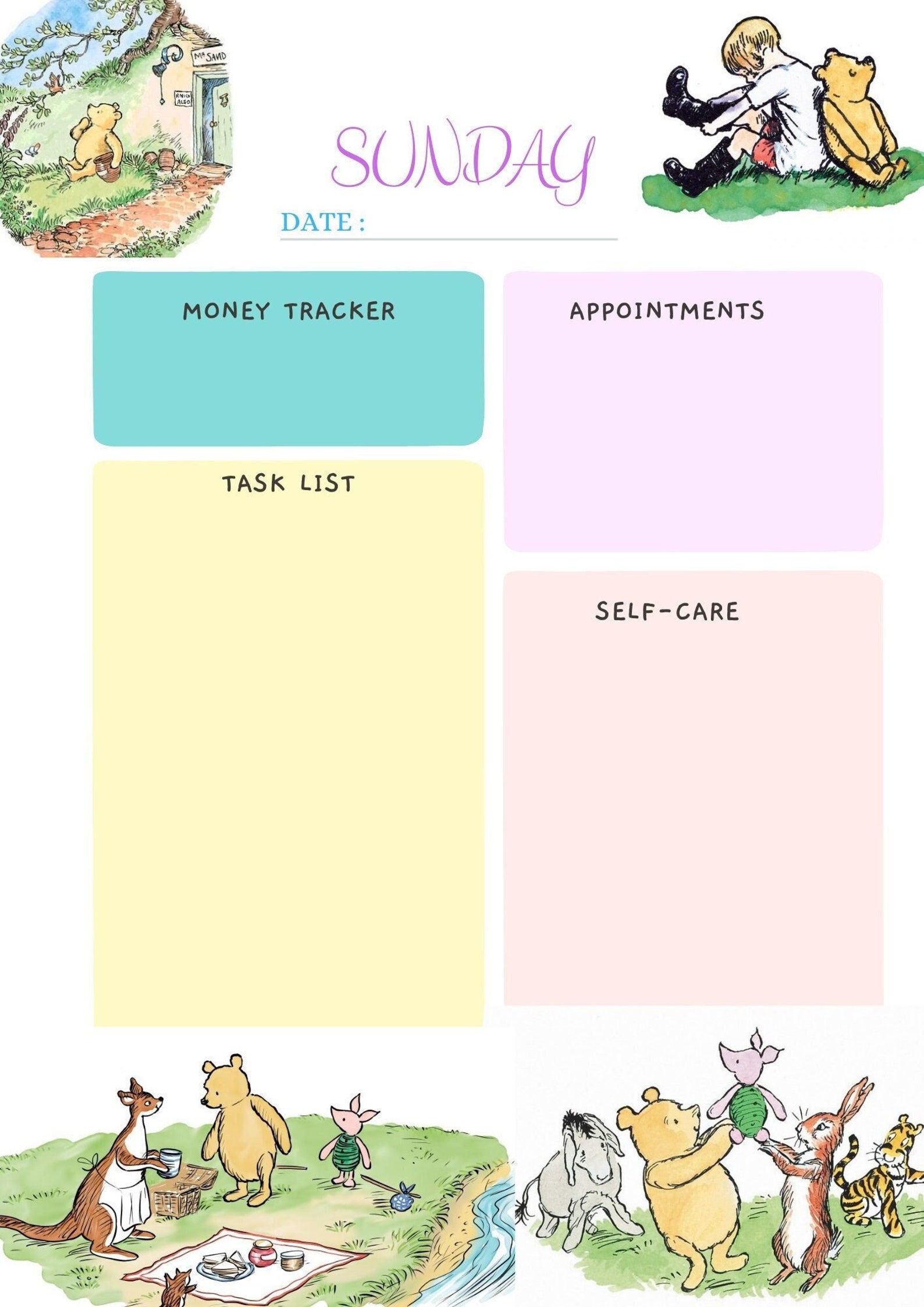 Winnie the Pooh Daily Planner Sheets, Undated Printable Planner, Winnie ...