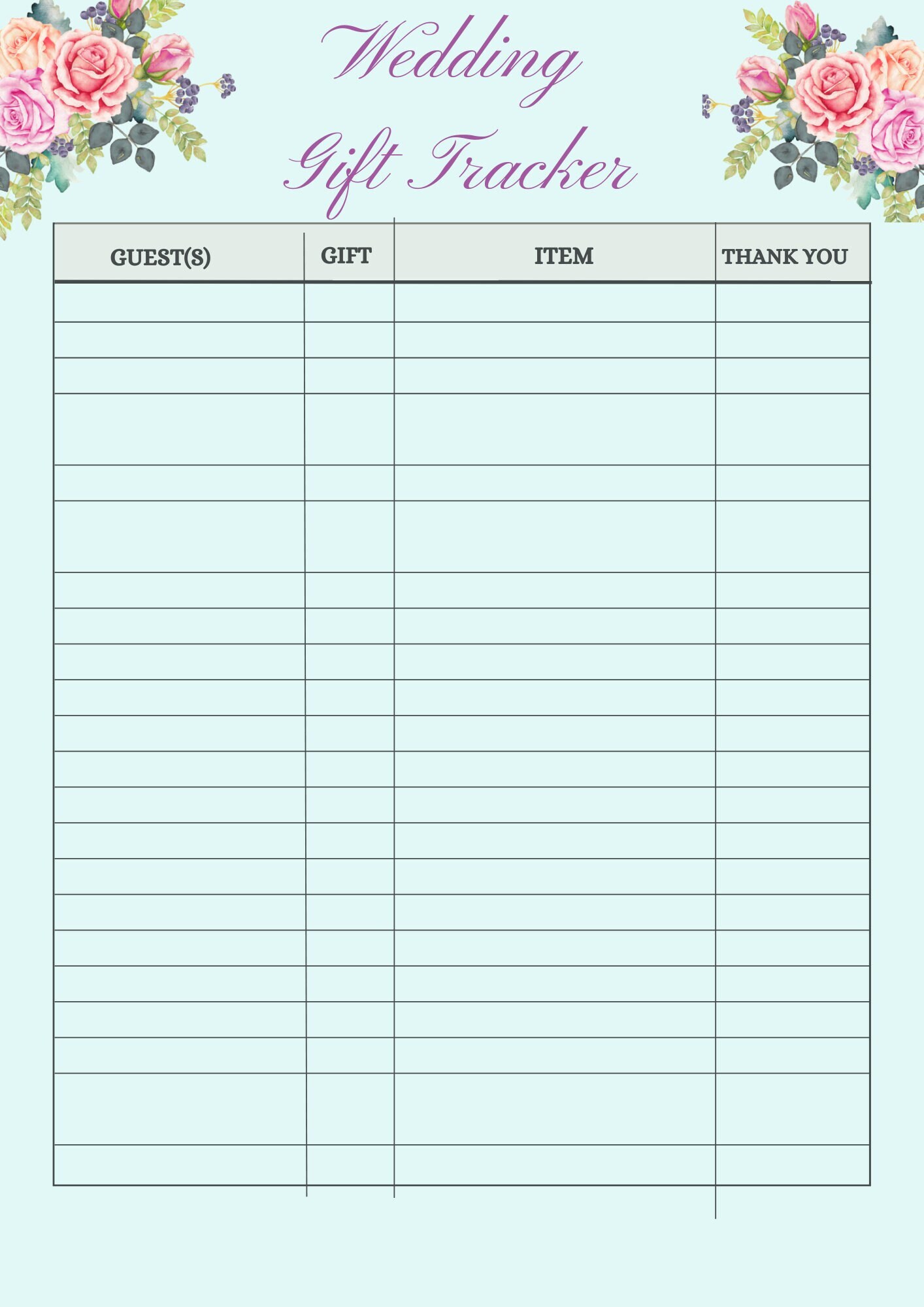 Wedding Gift Tracker Wedding Shower Gift Tracker Printable - Etsy
