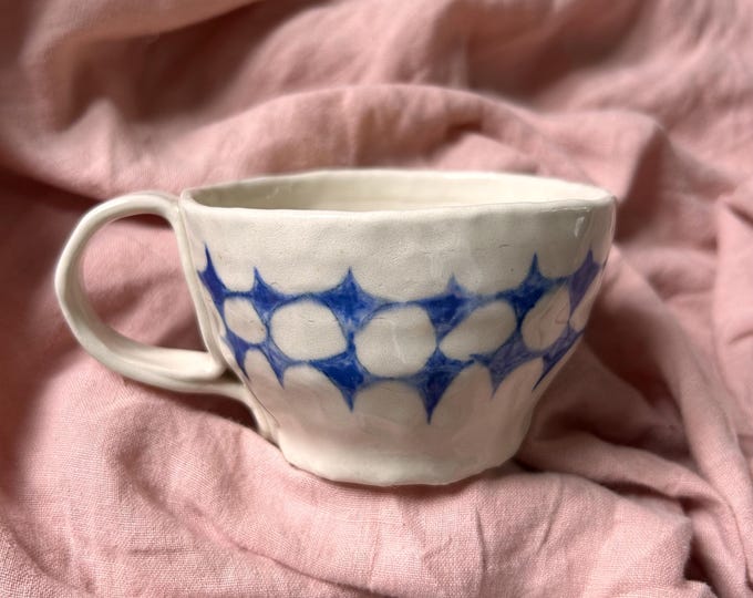Blue and White Handmade Ceramic Mug With Handle - Etsy