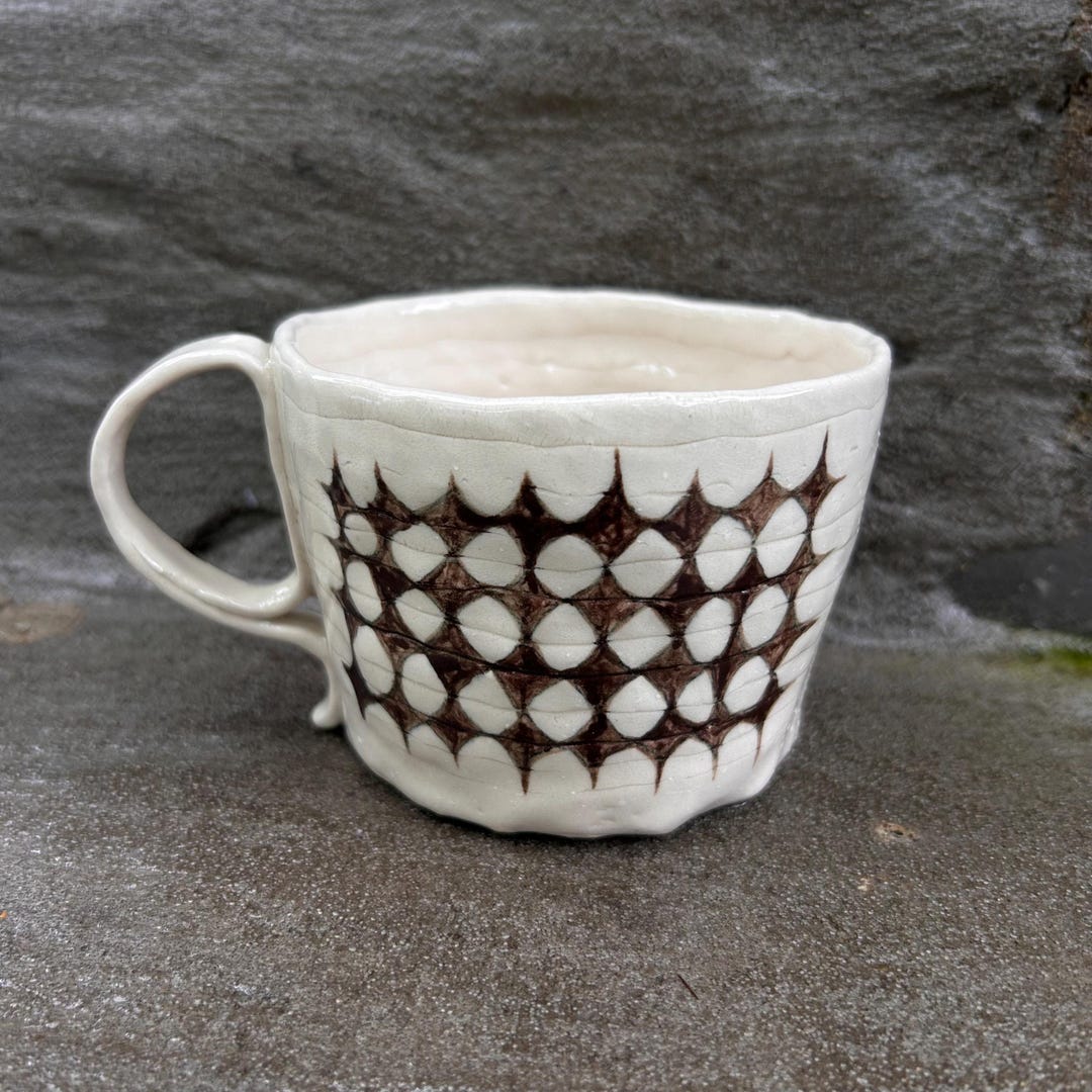 Brown and White Checkerboard Mug With a Handle - Etsy