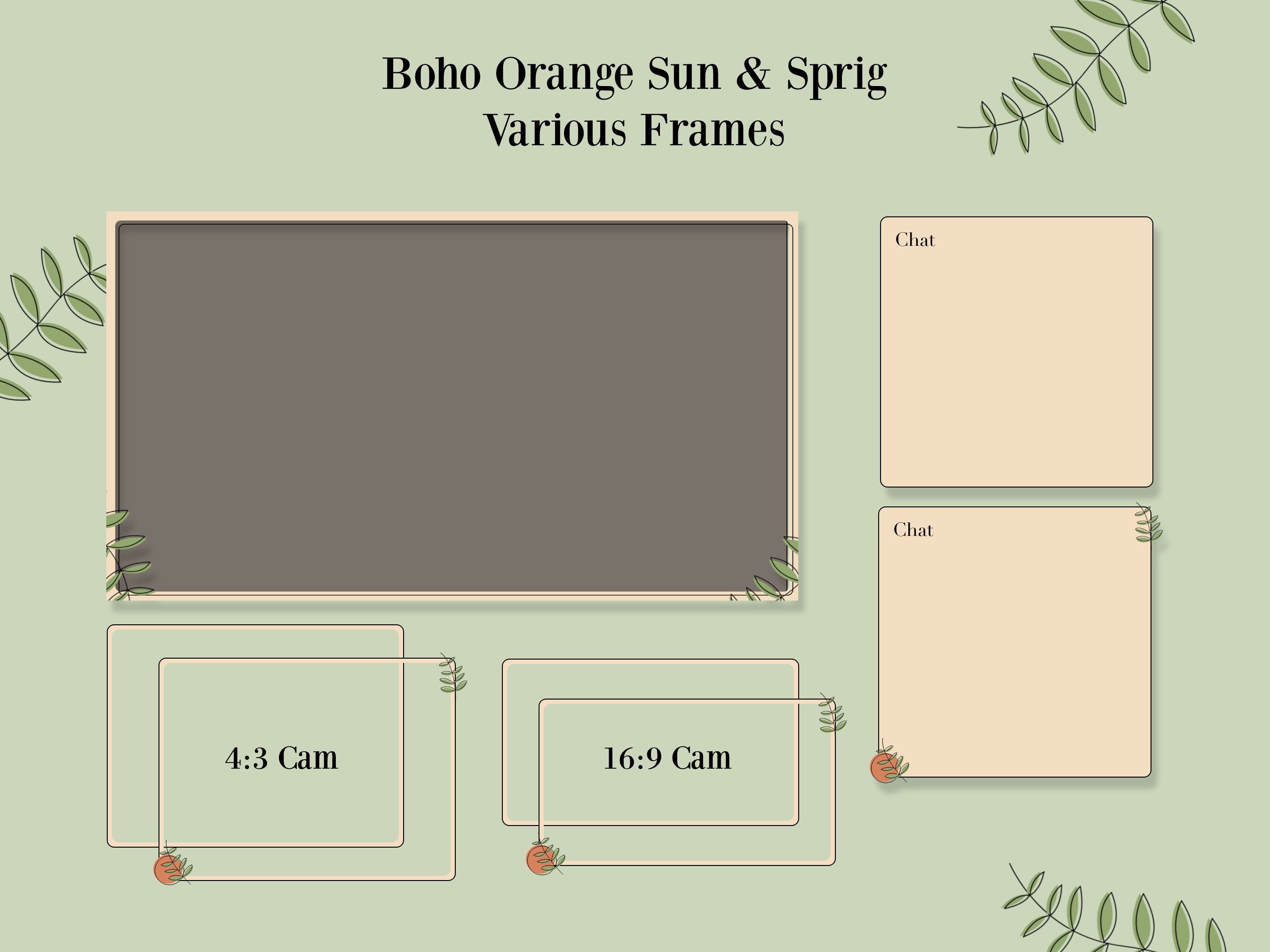 Boho Sun & Sprig Vintage Aesthetic Twitch Stream Overlay, Screens ...