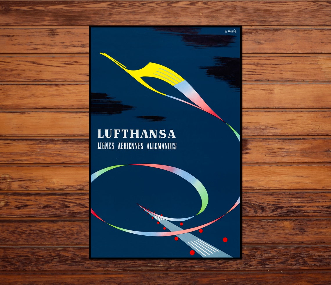Lufthansa Vintage Airline Poster 1950s | Etsy Lufthansa Vintage Airline Poster 1950s | Etsy