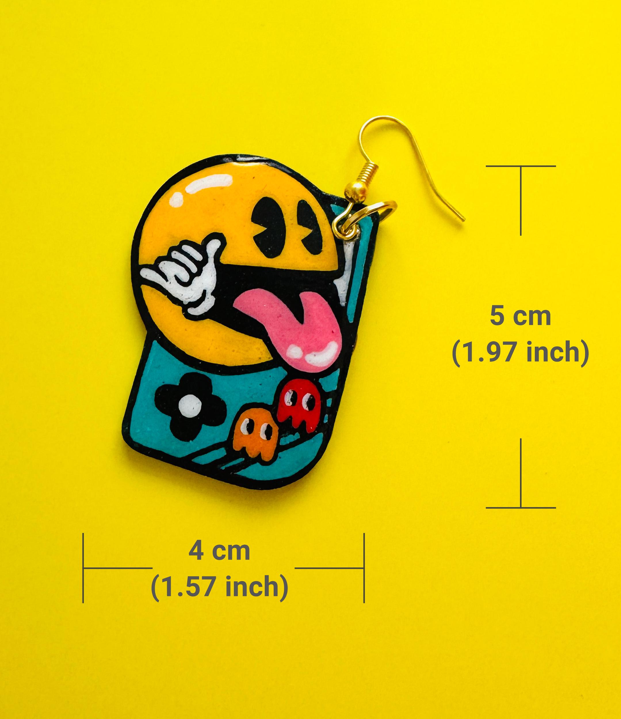 Hand Painted Pac-man Inspired Earrings – Unique Design, Shrink Plastic ...