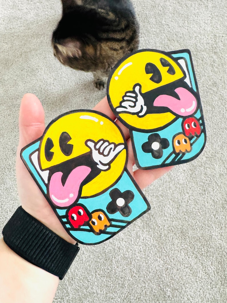 Hand Painted Pac-man Inspired Earrings – Unique Design, Shrink Plastic ...