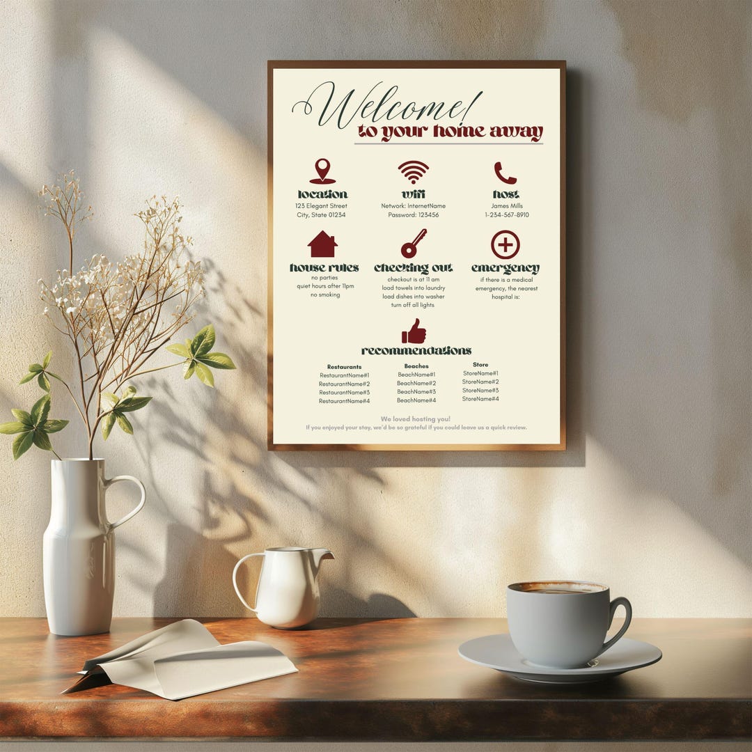 Cozy Cottage Welcome Sign, Rustic Country Rental Template, Wifi Poster ...