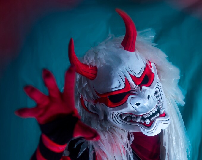 Oni Full Face Mask Samurai Japanese Demon Hannya White Cosplay - Etsy