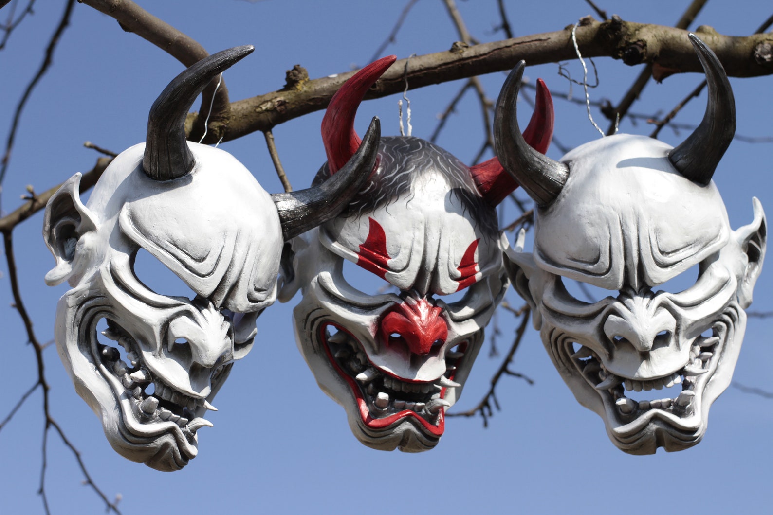 Oni Full Face Mask Samurai Japanese Demon Hannya White Cosplay - Etsy