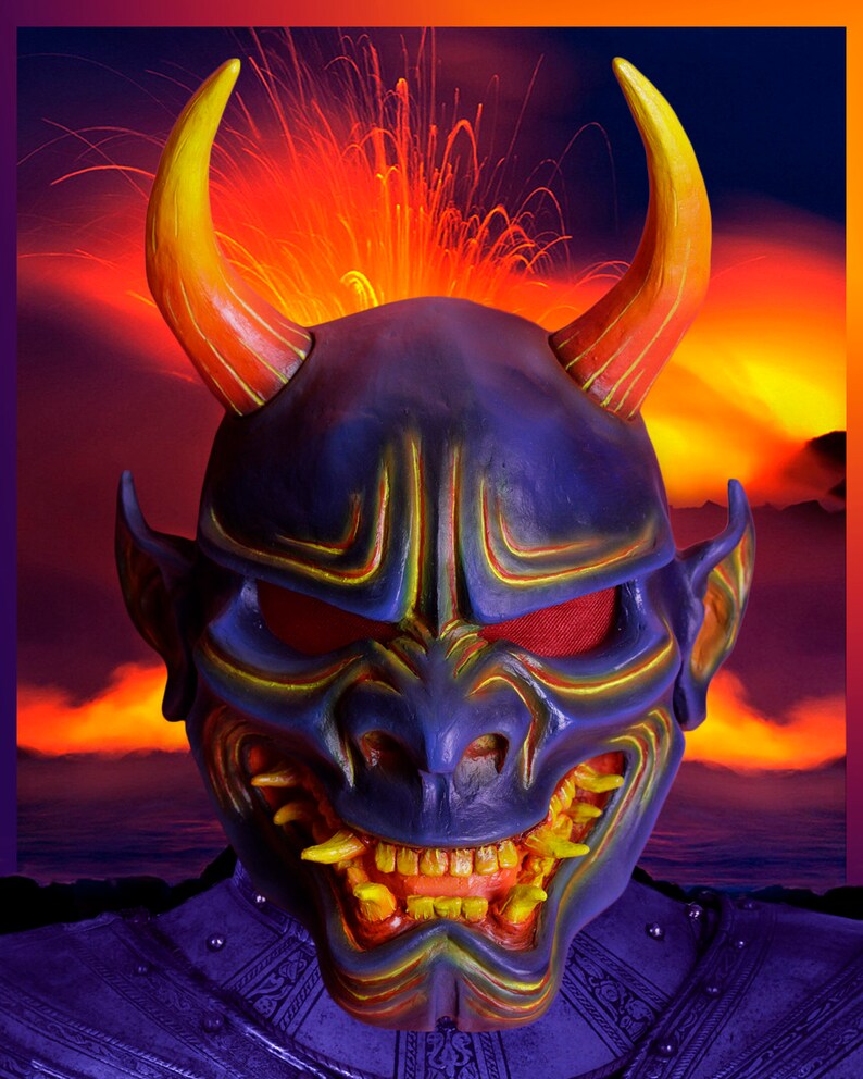 Oni Full Face Mask Samurai Japanese Demon Hannya White Cosplay - Etsy