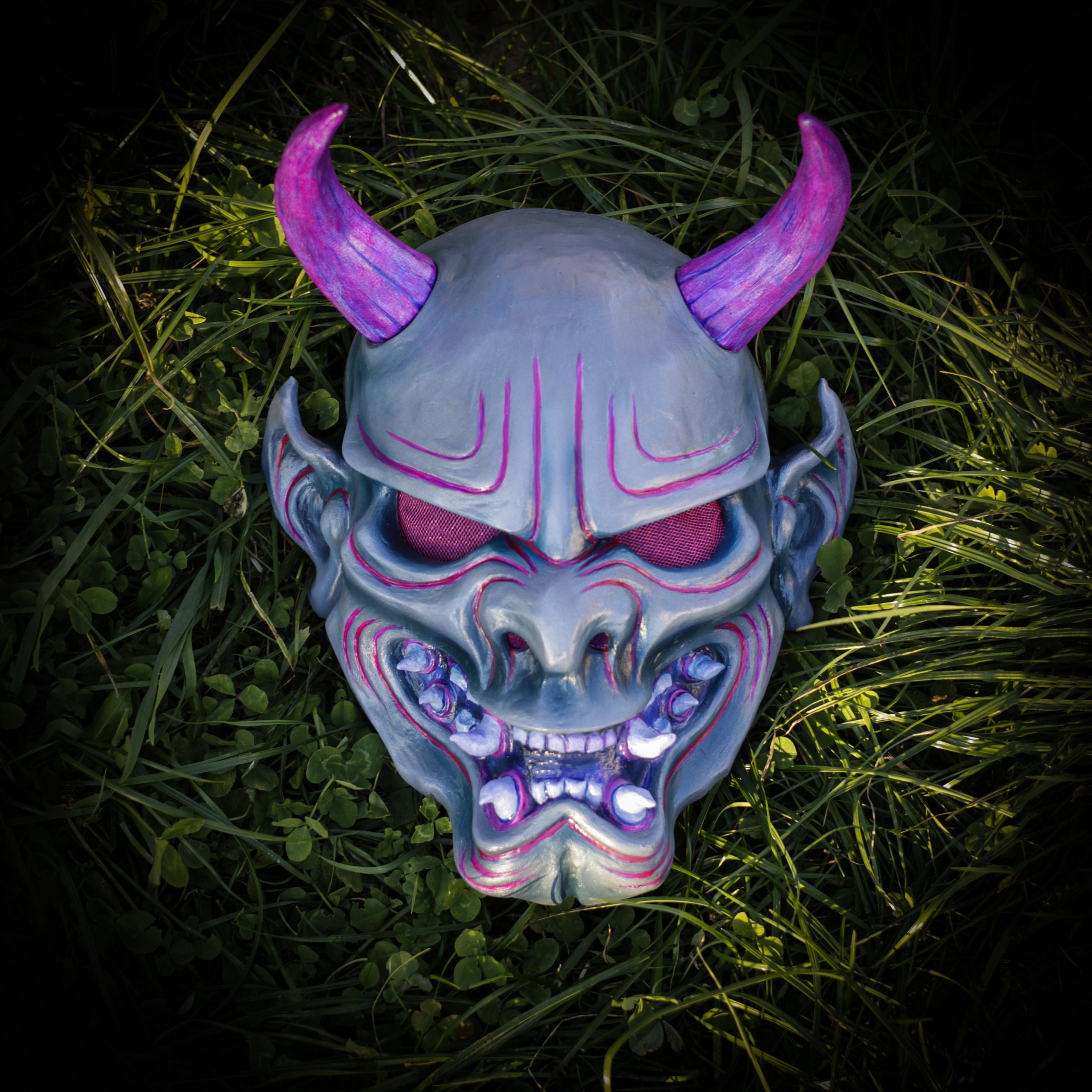 Gray Oni Full Face Mask Japanese Demon Hannya Cosplay Samurai - Etsy