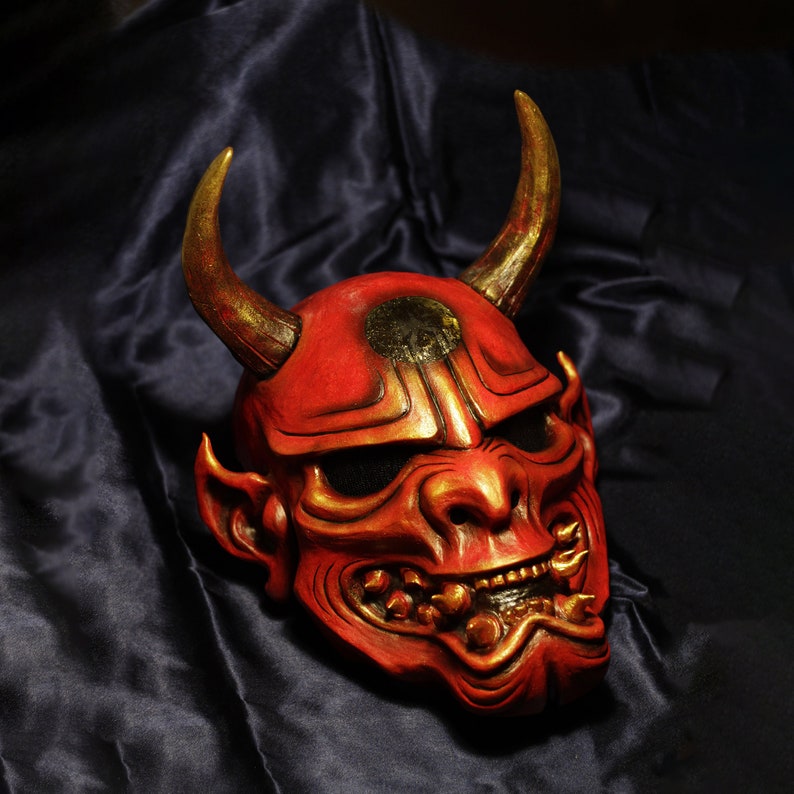 Red Oni Full Face Mask Japanese Demon Hannya Cosplay Samurai - Etsy
