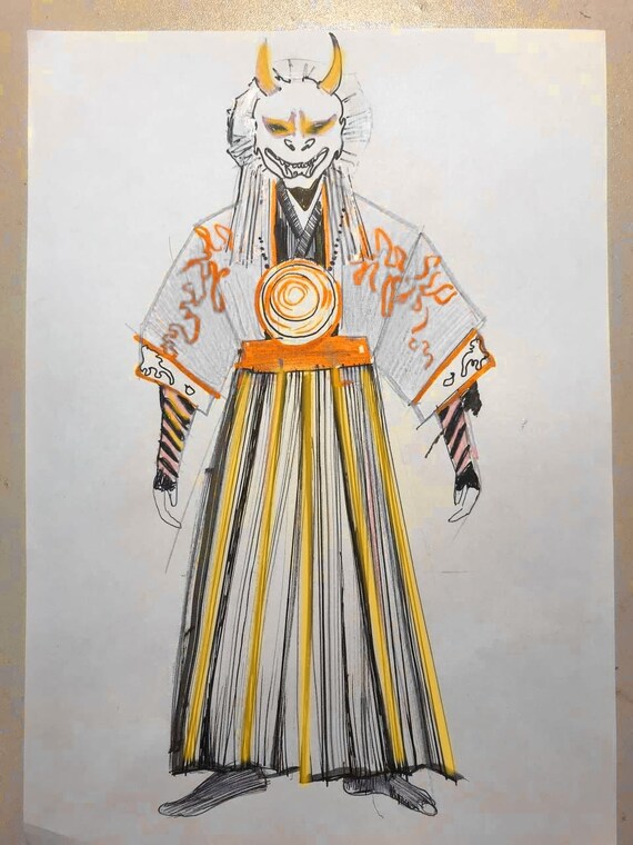 Japanese Emperor Clothing Anime Oni Demon Mask Full White Suit | Etsy