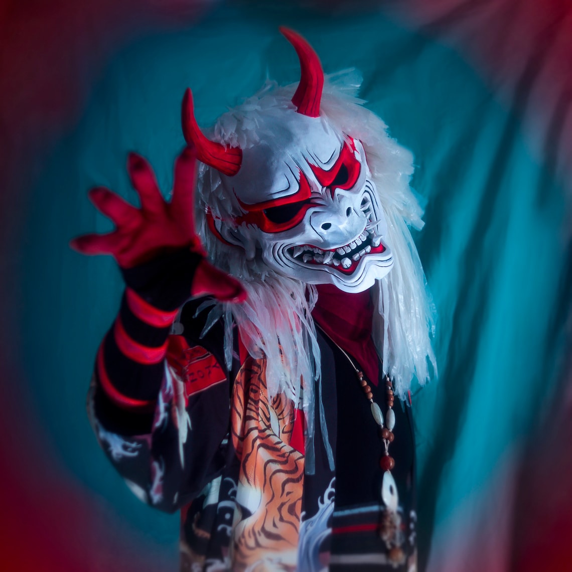 Oni Full Face Mask Samurai Japanese Demon Hannya White Cosplay - Etsy