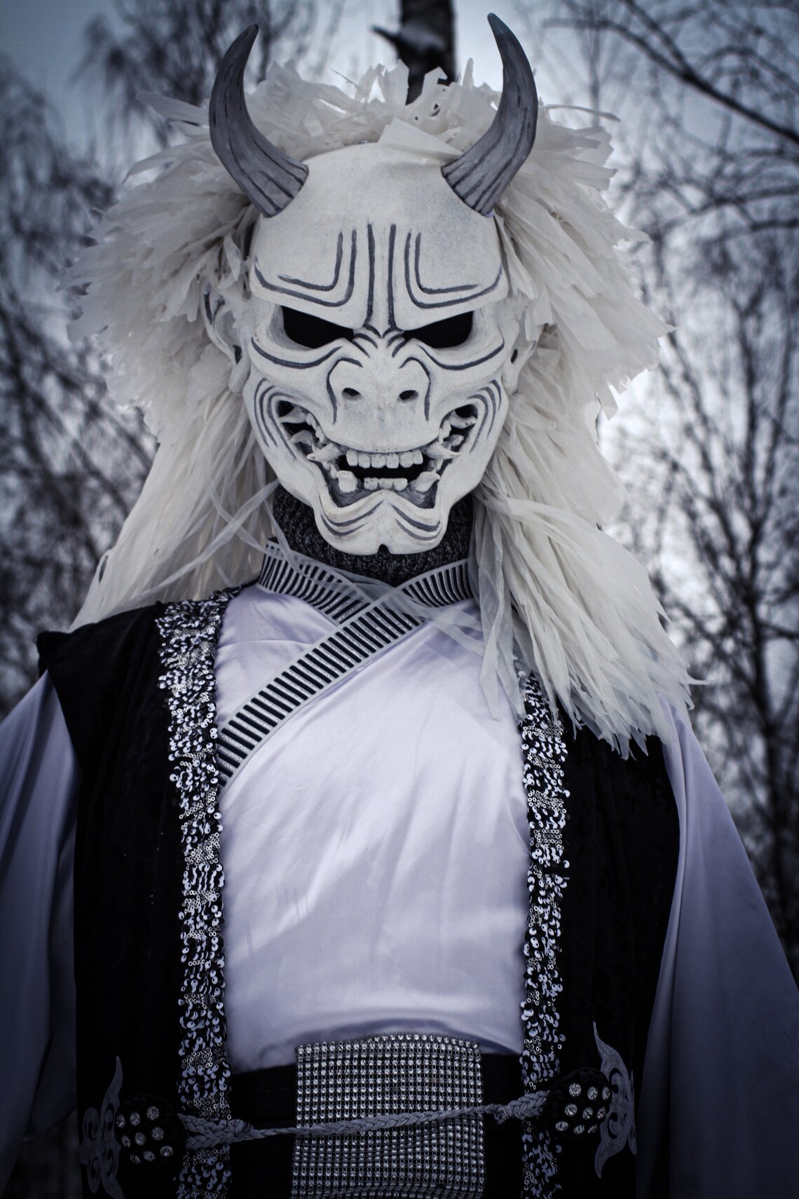 White Oni full face mask anime Ghoul Japanese Demon Hannya | Etsy