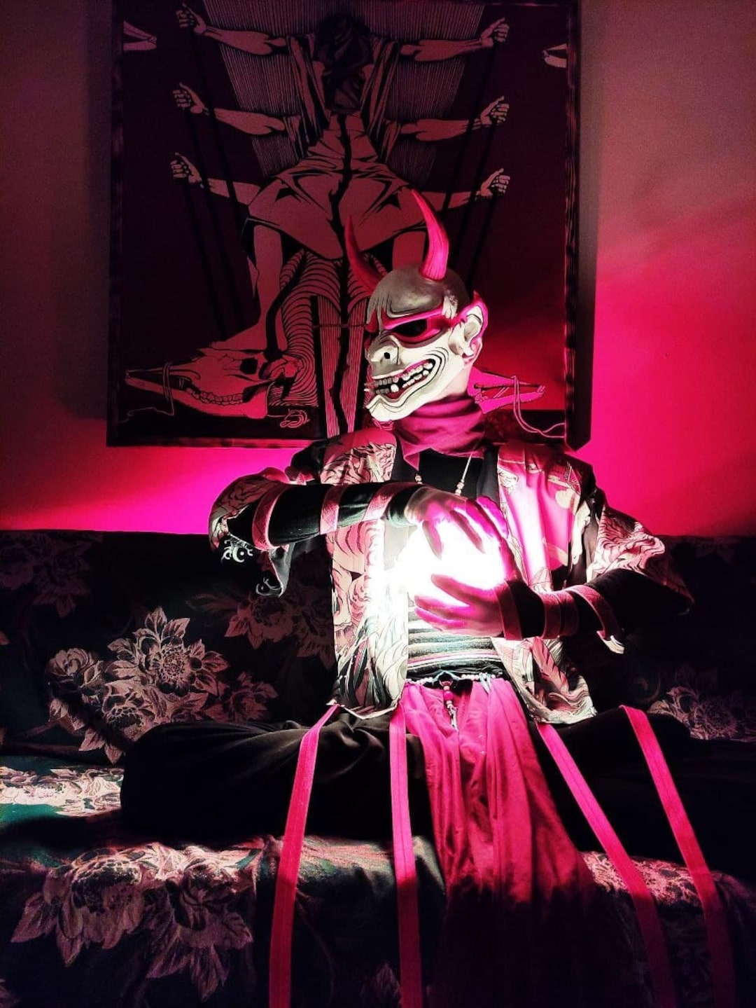 Oni Mask Halloween Assassin Costume Ninja Japanese Demon Hannya Samurai ...