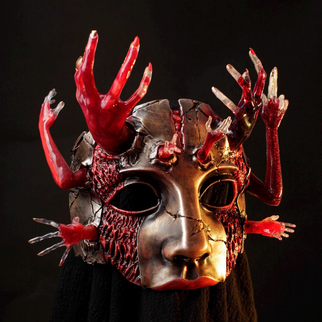 Bloody Half Face Mask Meat Demon Cosplay Gothic Horns Devil Halloween ...