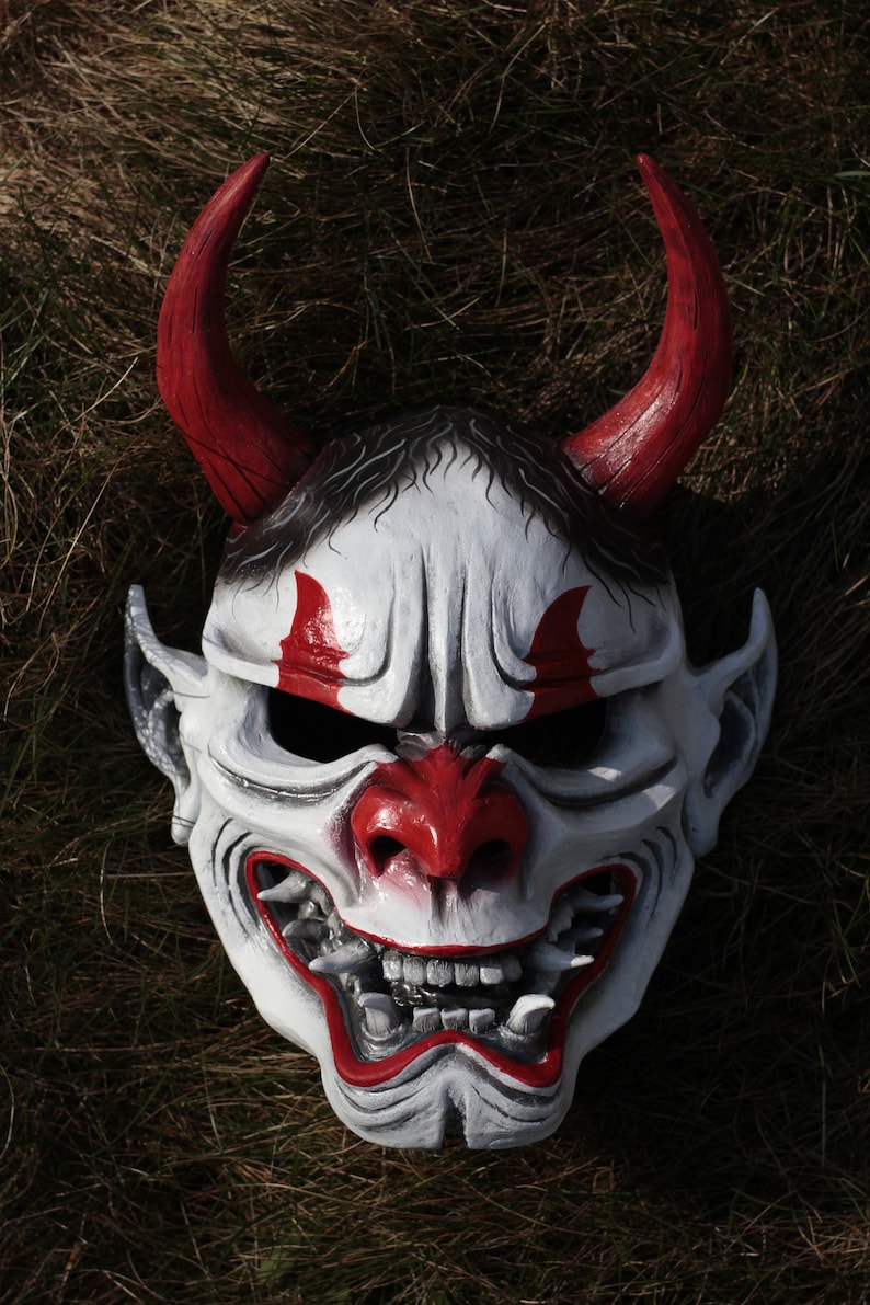 Oni Full Face Mask Samurai Japanese Demon Hannya White Cosplay - Etsy