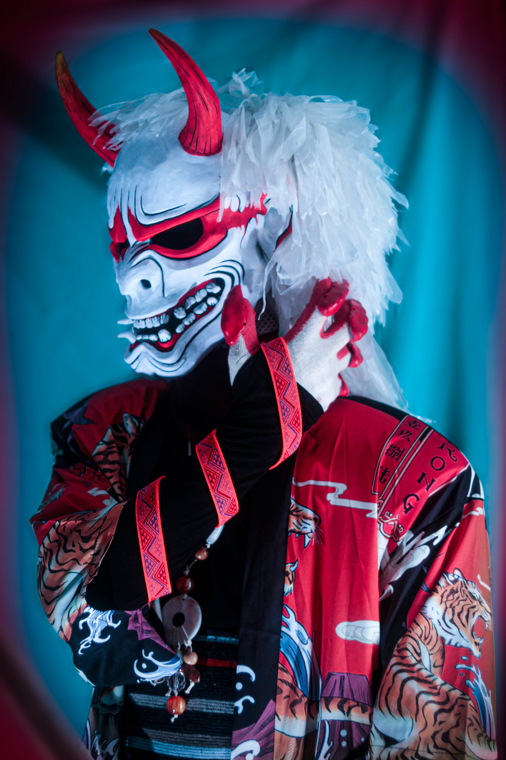 Oni Full Face Mask Samurai Japanese Demon Hannya White Cosplay - Etsy