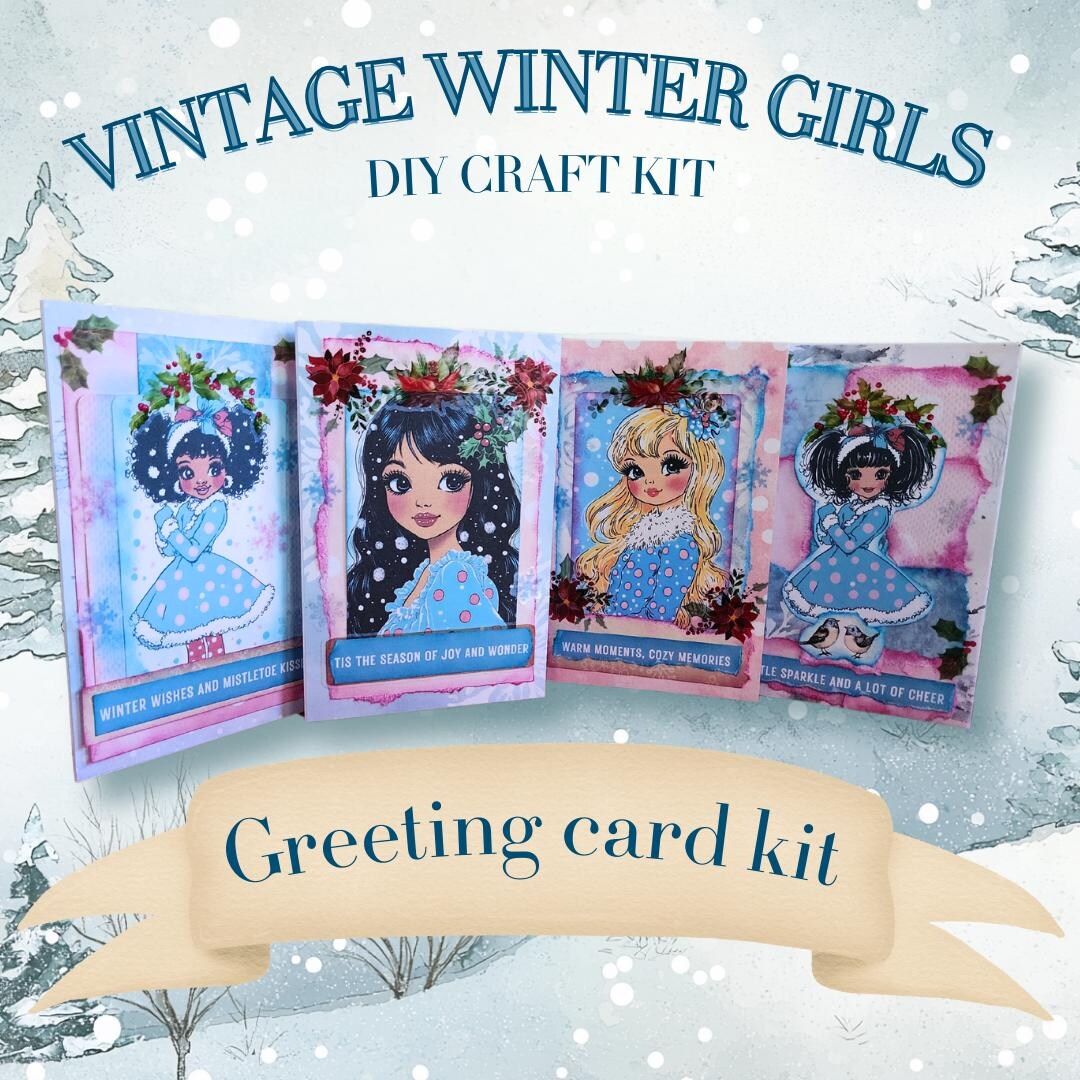 Vintage Winter Girls DIY Greeting Card Kit | Holiday Craft Kit for ...
