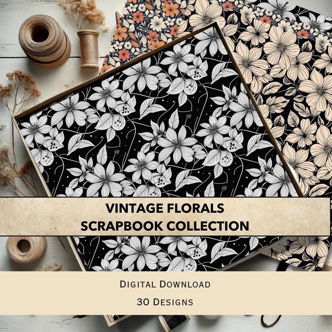 Floral Digital Scrapbook Paper Pack | 30 Vintage-inspired Pages ...