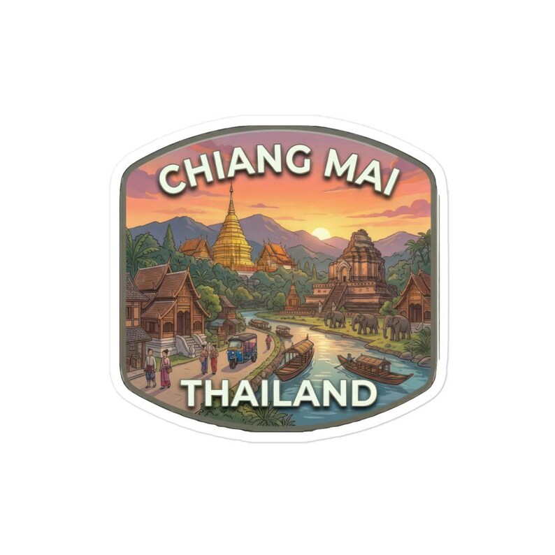Chiang Mai Travel Sticker, Thailand City Glossy Vinyl Decal, Doi Suthep ...