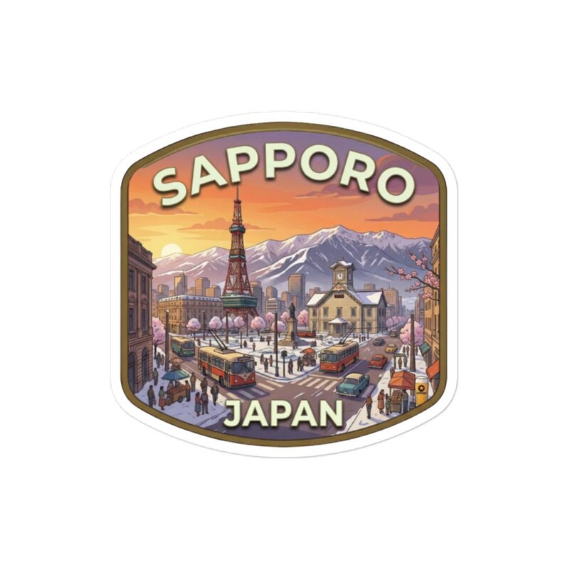 Sapporo Travel Sticker, Japan Skyline Glossy Vinyl Decal, Hokkaido Snow ...