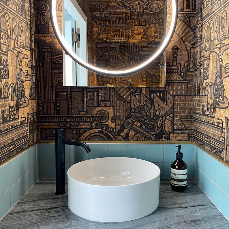 Wallpaper - Real Cork Architectural Mid Century Industrial Style ...