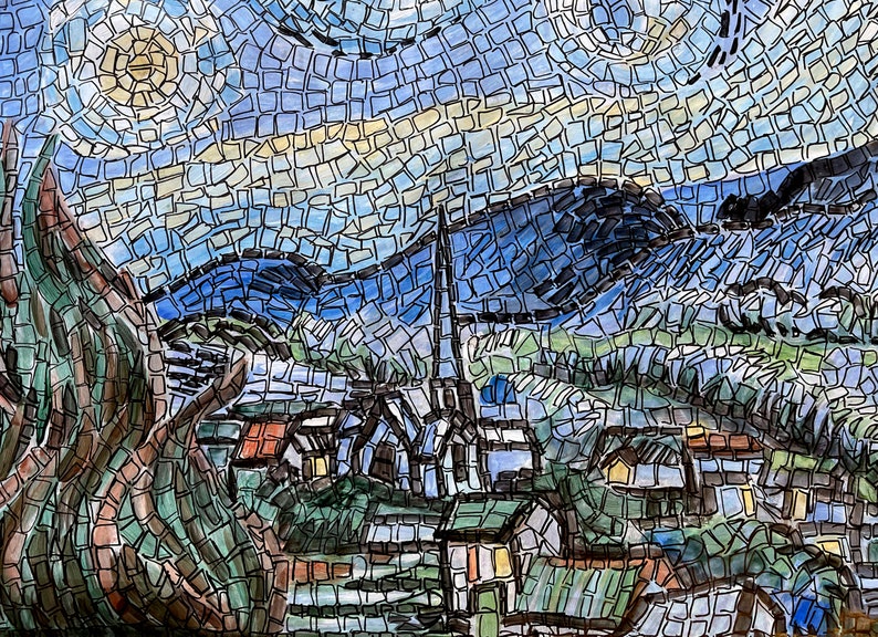 Van Gogh Starry Night Mosaic Kit, Modern Glass Mosaic + Tutorial ...