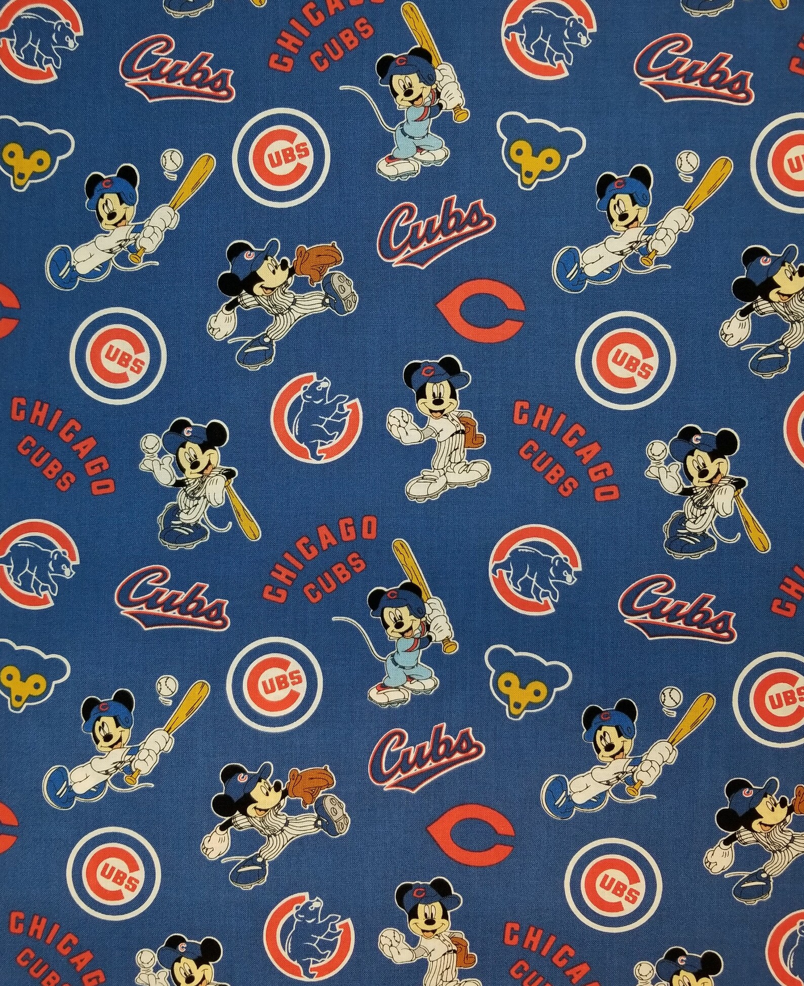 MLB Chicago Cubs Disney Mickey Mouse Baseball - 100% Cotton Fabric ...