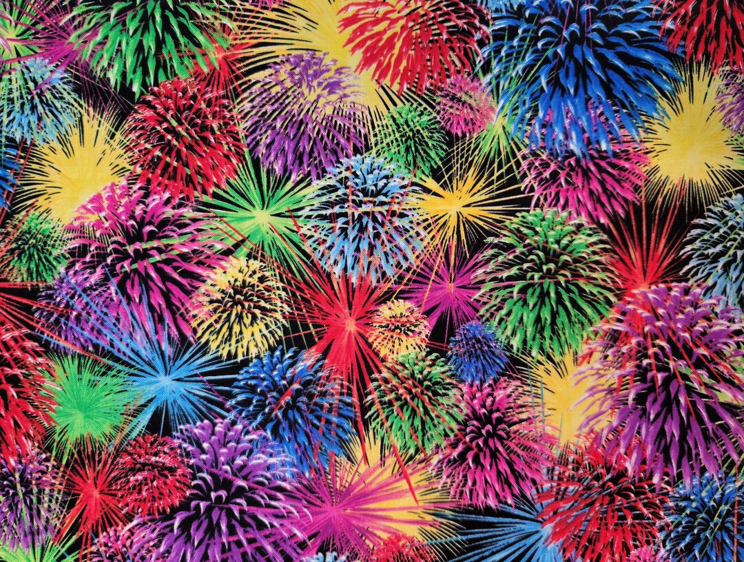 Cotton Fabric - Fireworks Multi Bright Color Rainbow Quilt Cotton ...