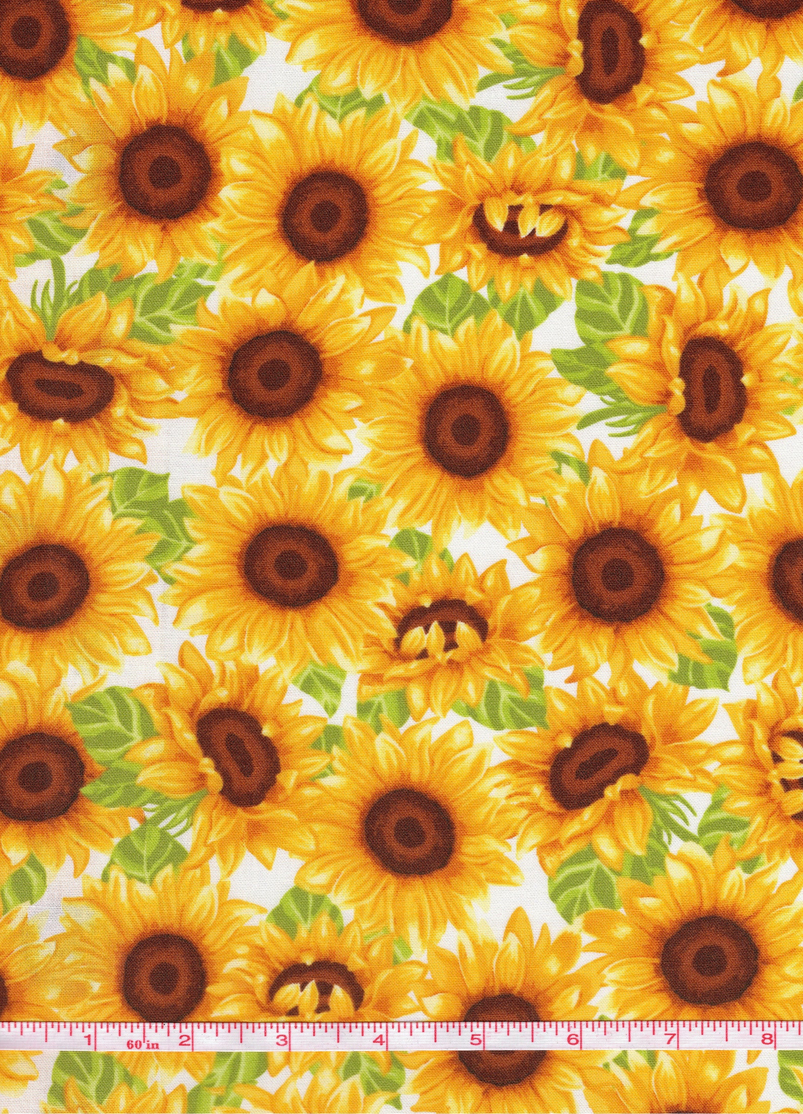 Cotton Fabric Sunny Sunflowers Floral on White Quilting | Etsy