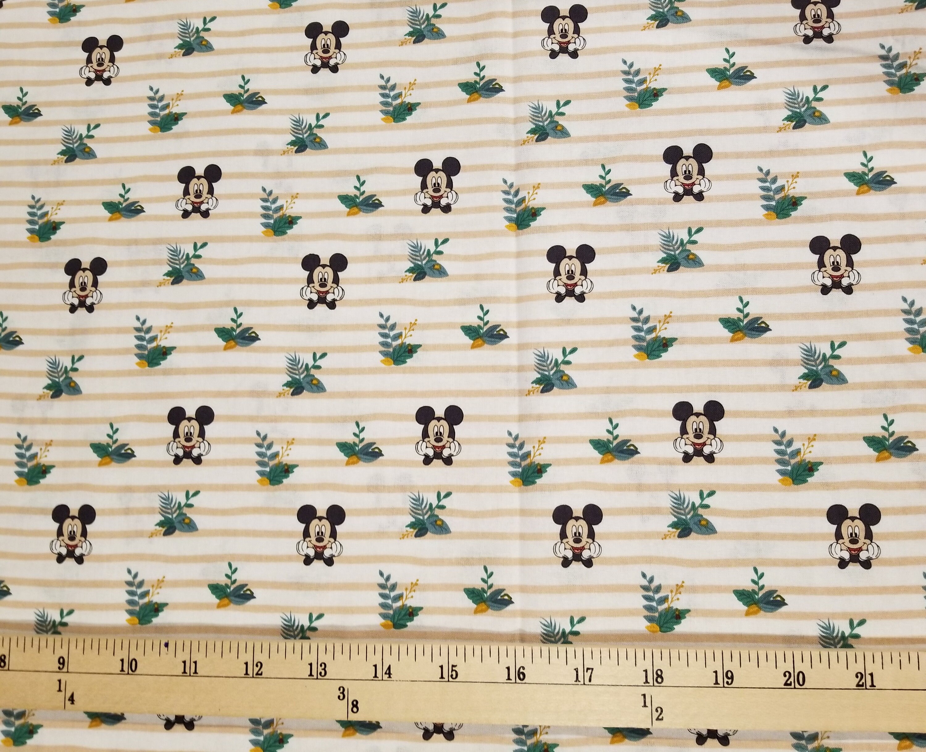 Mickey Mouse Traditional Stripe - 100% Cotton Fabric - Select Your Size ...