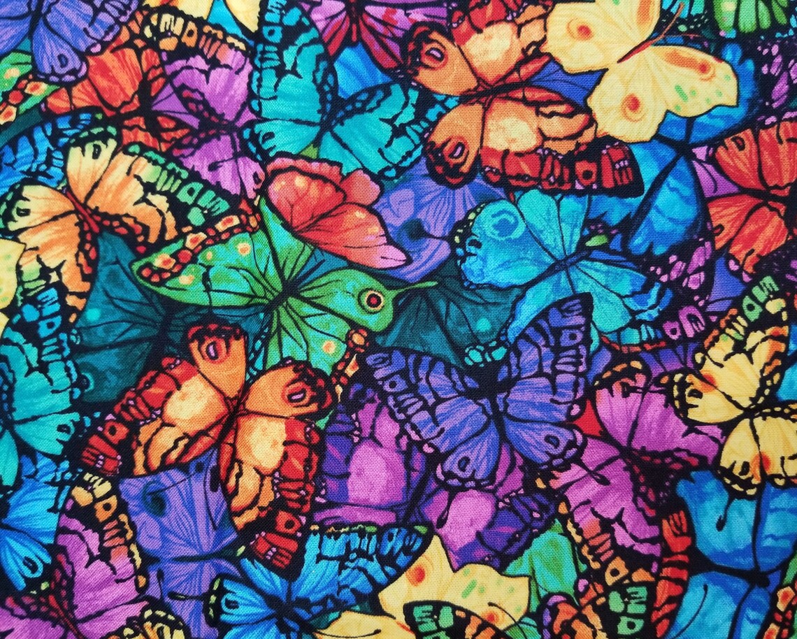 Packed Rainbow Butterflies 100% Cotton Fabric Select Your | Etsy