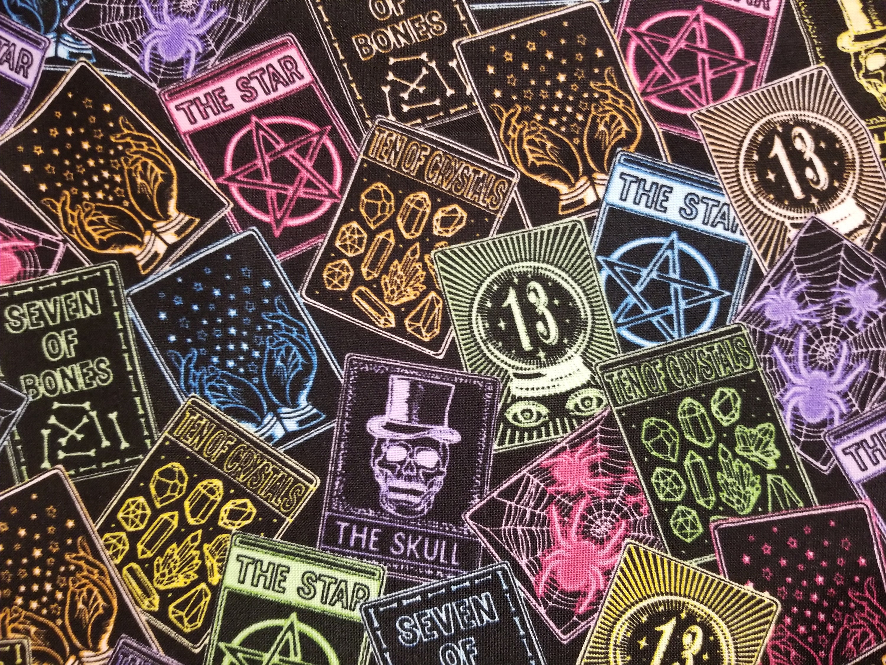 Neon Tossed Tarot Cards - 100% Cotton Fabric - Select Your Size - Etsy